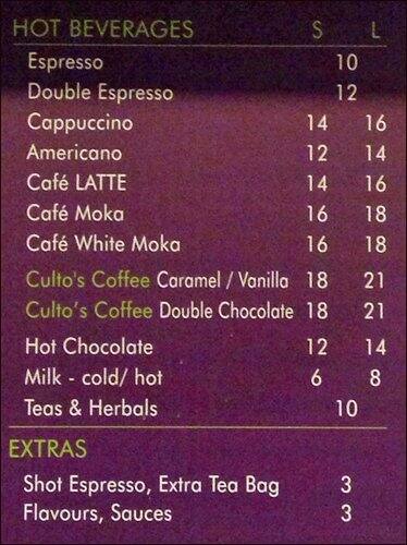 Menu at Culto Cafe, Dubai, Al Marsa Street