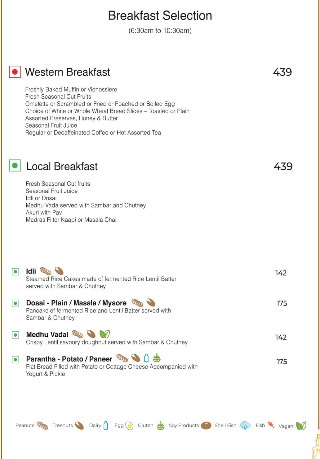 Menu of Shimmer, Nungambakkam, Chennai