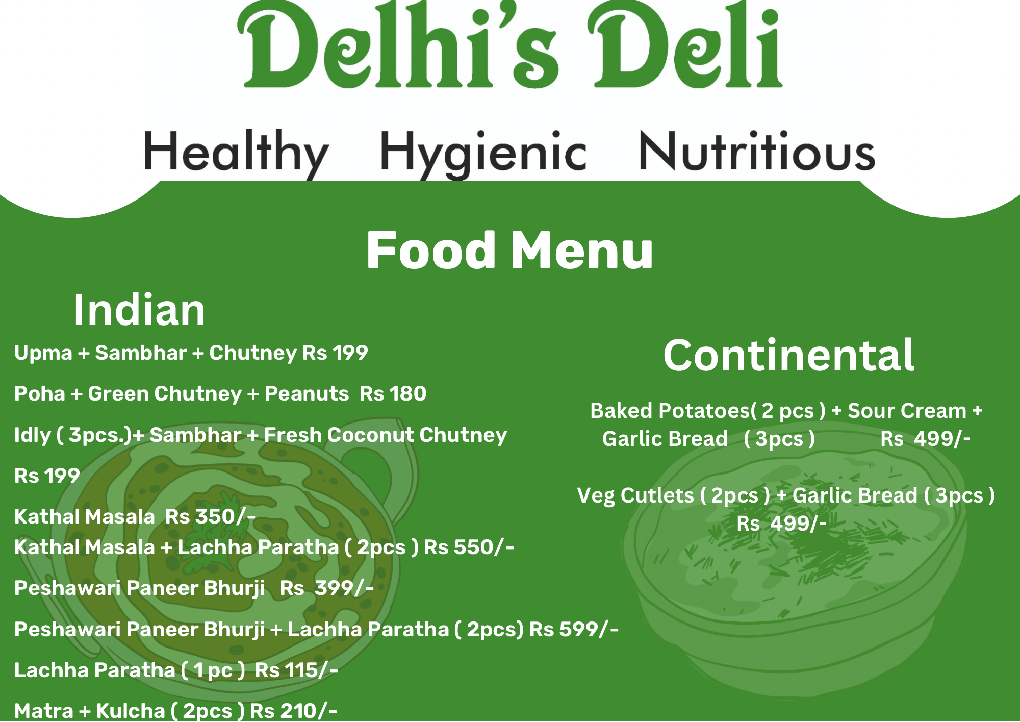 Menu of Delhi’s Deli, Panchsheel Park, New Delhi