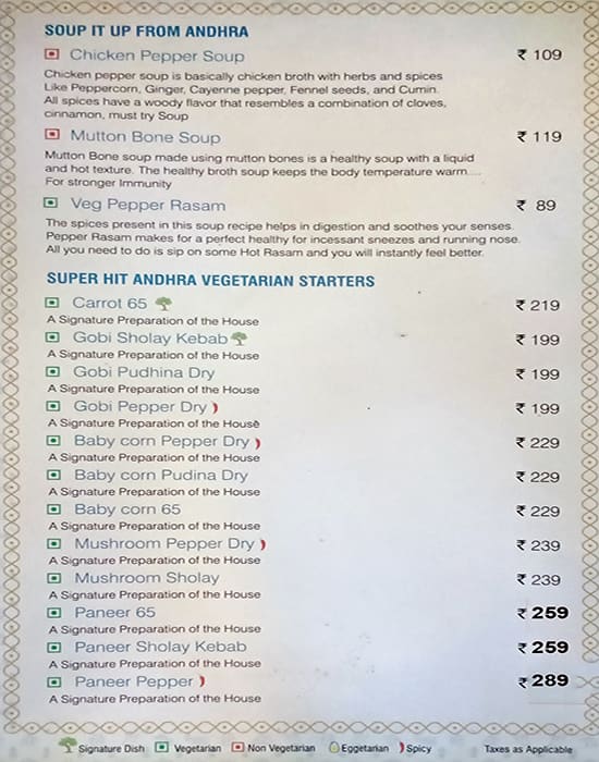 Menu of Nandhini Deluxe, Minerva Circle, Bangalore