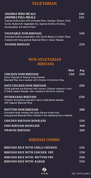 Menu at Nandhini Deluxe Andhra Restaurant, Bengaluru, 01