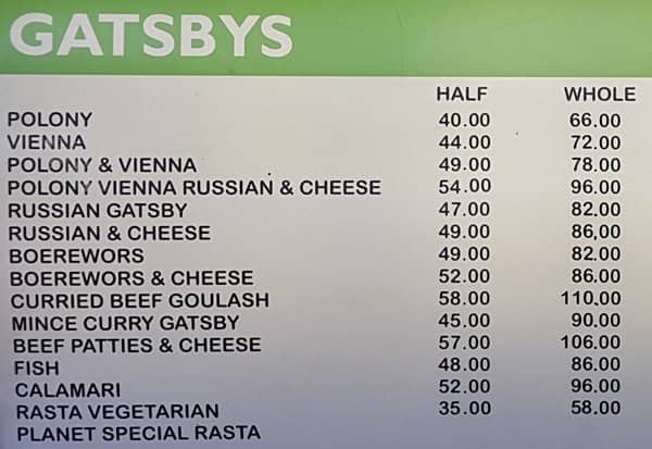 Menu at THE FOOD PLANET restaurant, Cape Town, Main Rd