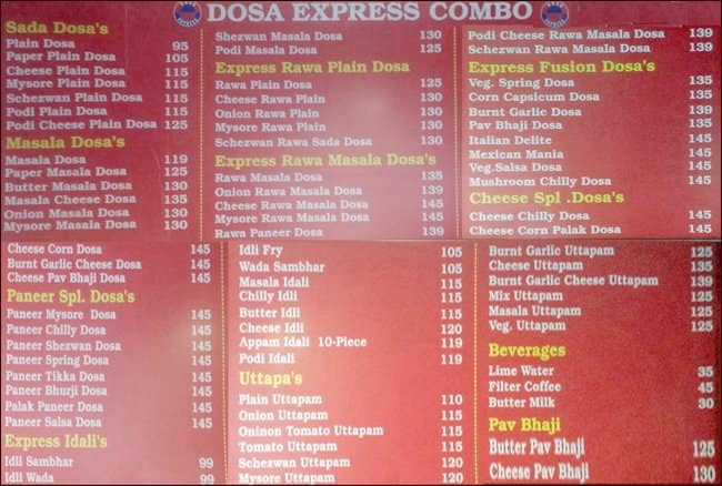 Dosa Express Menu, Menu for Dosa Express, Vastrapur, Ahmedabad - Zomato