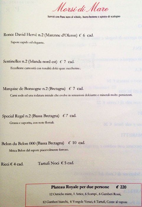 Menu da Ristorante La Rosetta Specialità Pesce, Roma, Roma