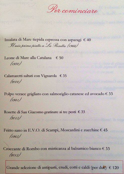 Menu da Ristorante La Rosetta Specialità Pesce, Roma, Roma
