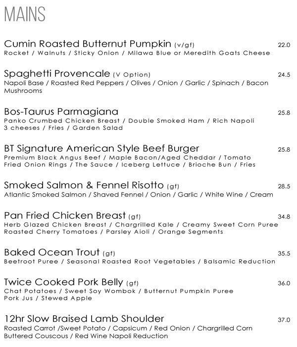 Menu at Bos Taurus pub & bar, Mansfield