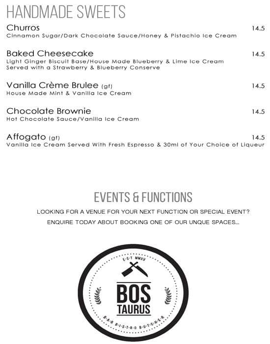 Menu at Bos Taurus pub & bar, Mansfield