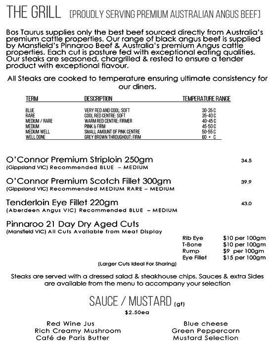 Menu at Bos Taurus pub & bar, Mansfield