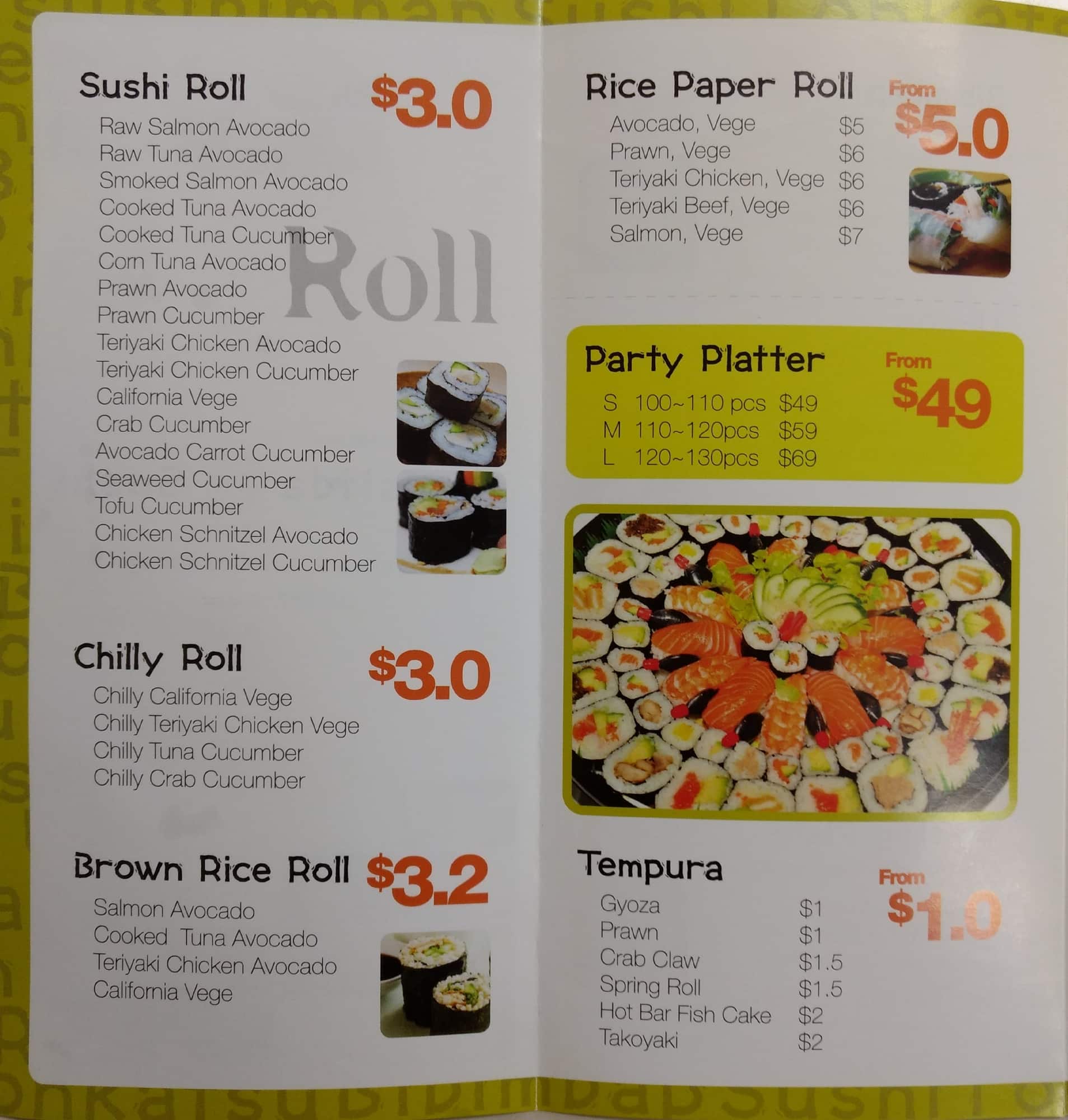 Menu at Marsitda Sushi restaurant, Parramatta