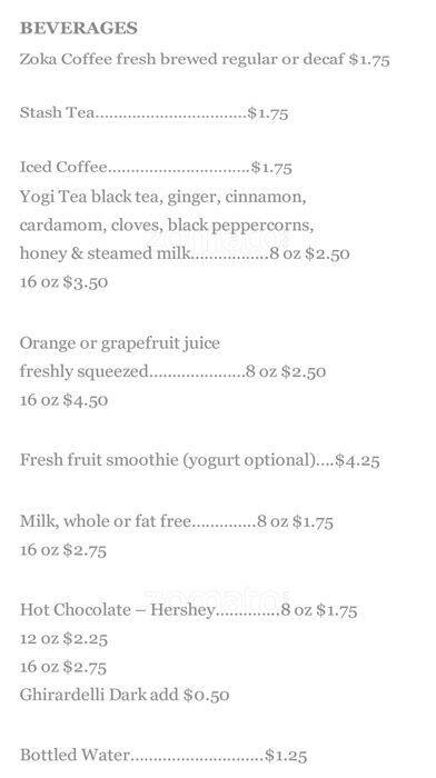 Menu at The Sisters Restaurant, Everett