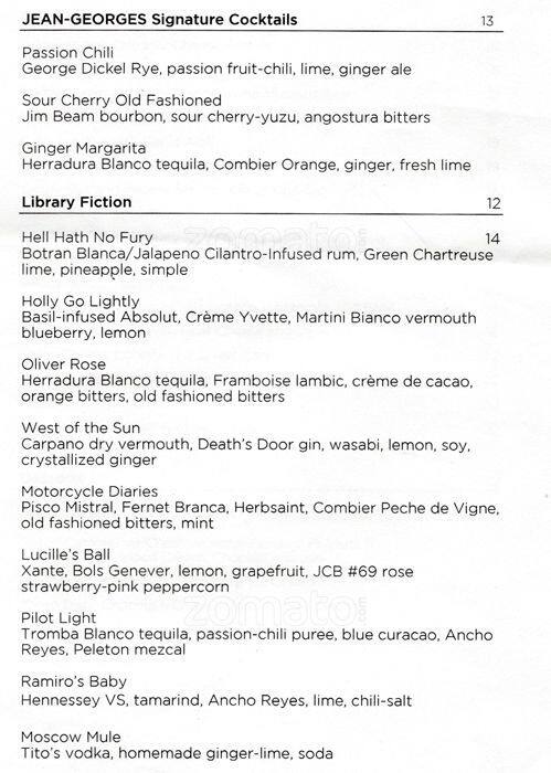 Menu at LIBRARY BAR at PUBLIC Chicago, Chicago