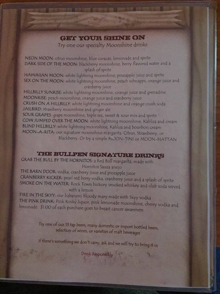 Menu at The Bullpen pub & bar, Streator