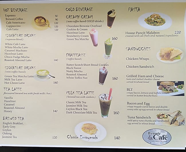 Menu at TG Beauty Cafe, Quezon City