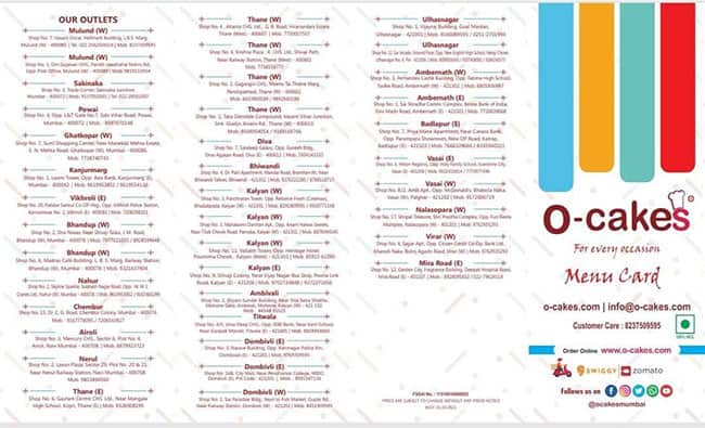 Menu at O-Cakes Sakinaka, Mumbai