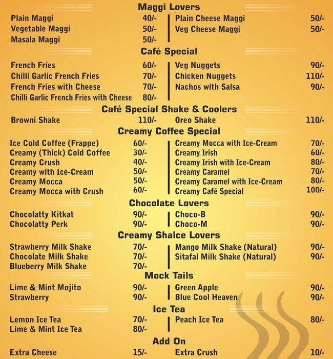 Menu at Cafe Creamy Treat, Pimpri-Chinchwad