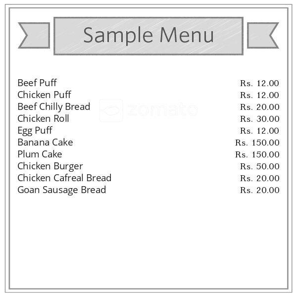 Menu of Jude's Goan Bakes, Benaulim, Goa