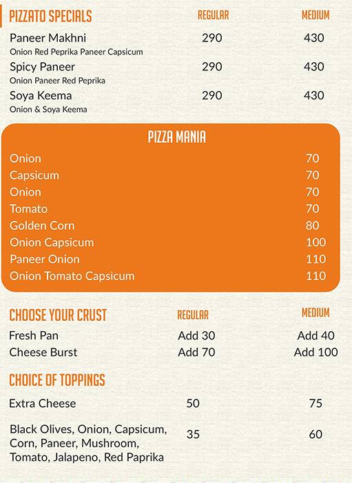 Menu at Pizzato, Indore, 182 NYAY NAGAR