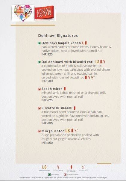 Menu at Sheraton New Delhi- Flavours, New Delhi