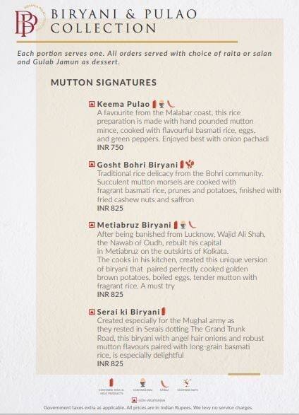 Menu at Sheraton New Delhi- Flavours, New Delhi