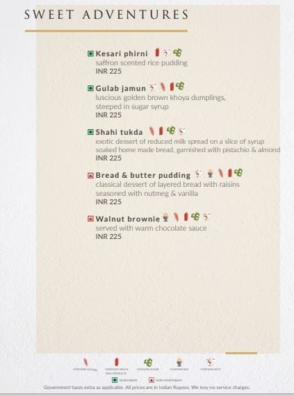 Menu at Sheraton New Delhi- Flavours, New Delhi