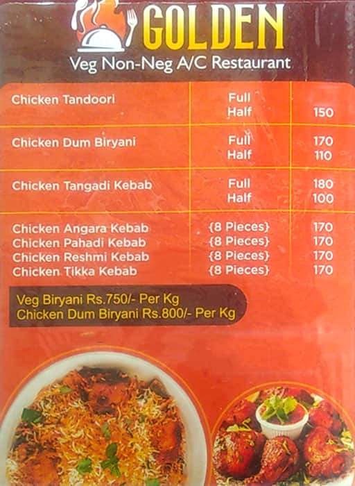 Menu of Golden Restaurant, Chinchwad, Pune