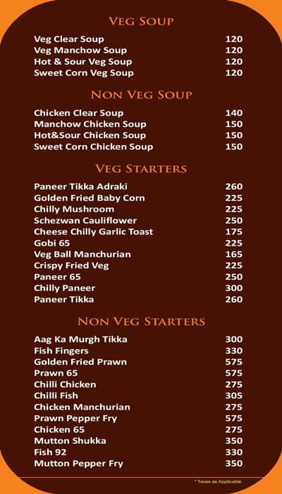 Menu of SRM Hotel, KK Nagar, Trichy