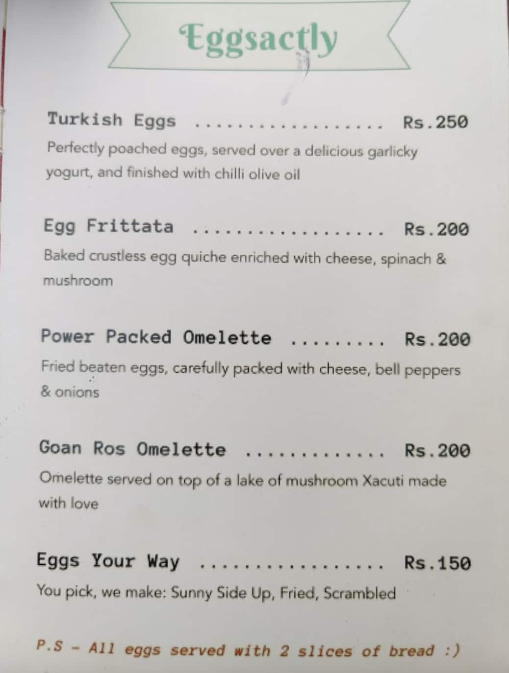 Menu of Cafe Goldspot, Panaji, Goa