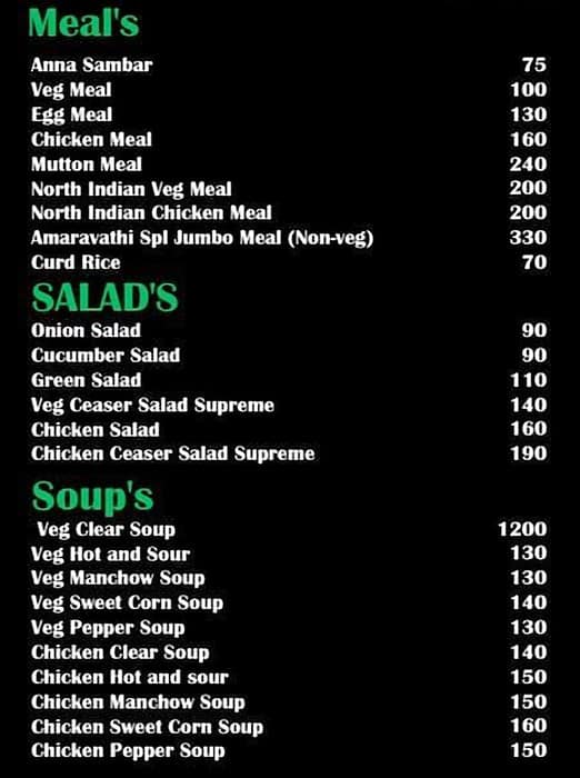 Menu of Amaravathi Multi Cuisine, Bommasandra, Bangalore