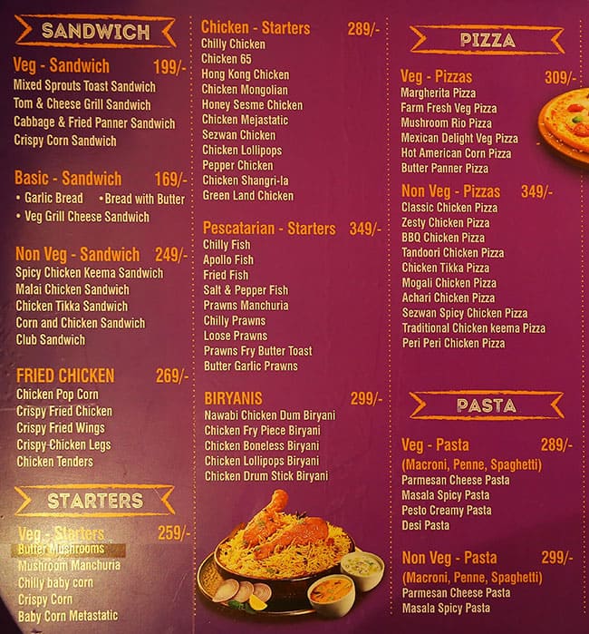 Menu of Resto Rahashya Ruchulu, Gurunanak Colony, Vijayawada