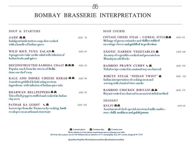 Bombay Brasserie - Taj Dubai Menu - Zomato