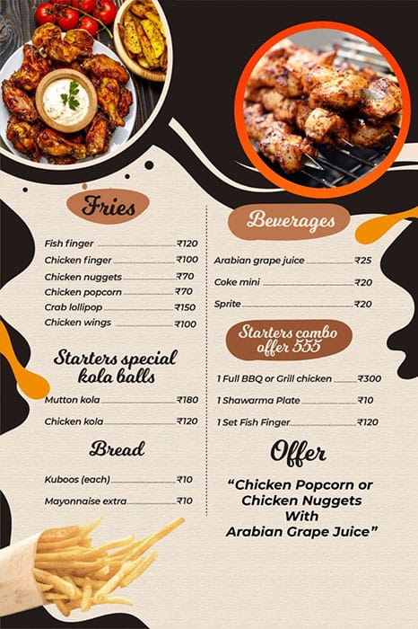 Menu at Starters, Puducherry