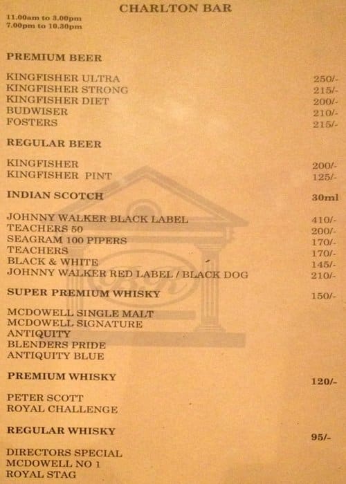Menu at The Charlton Bar, Bengaluru, 74/4