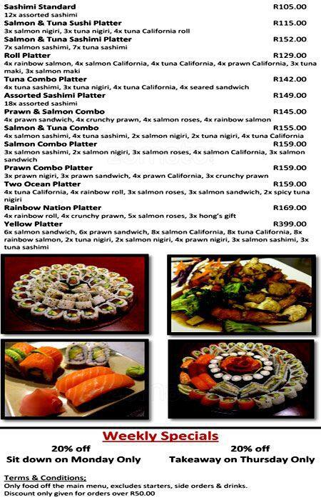 Menu at Hong Japanese Restaurant, Cape Town