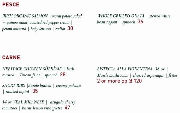 Menu at Aria restaurant, Toronto, 25 York St