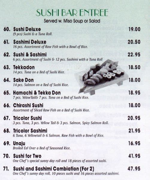 Menu at Miyako Sushi restaurant, West New York