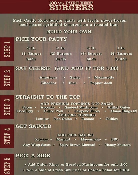 Menu at Castle Rock Bar & Grill, Golden Valley