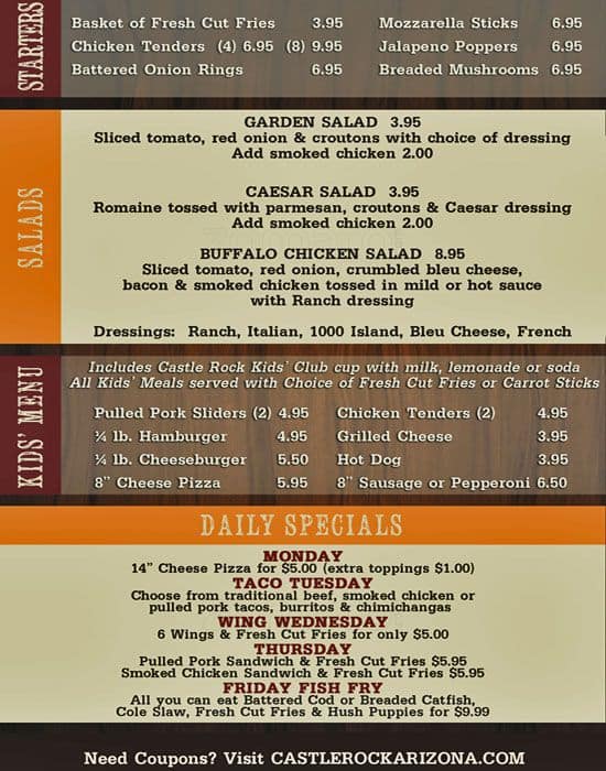 Menu at Castle Rock Bar & Grill, Golden Valley