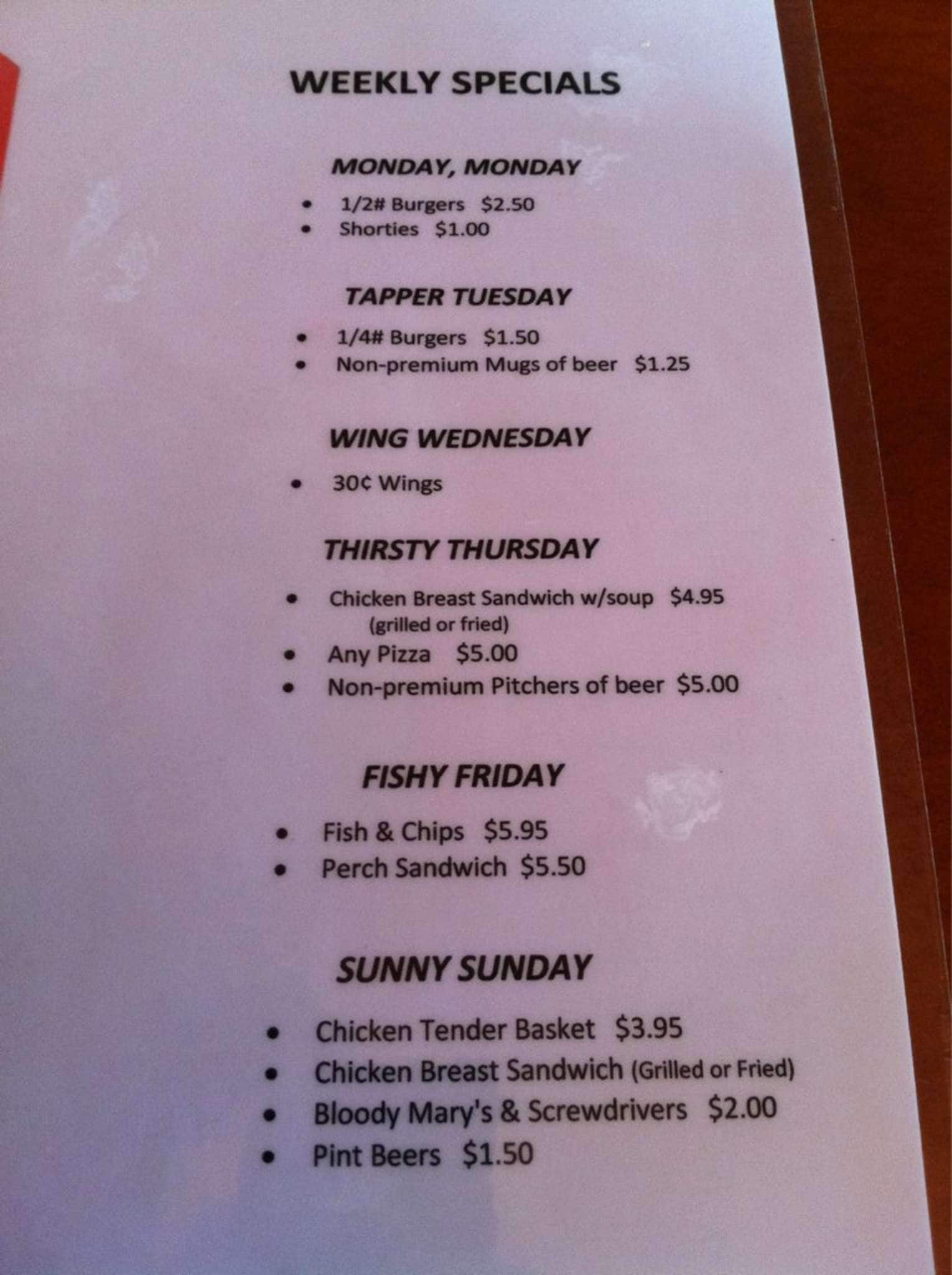 Menu at Tower Tavern pub & bar, Manitowoc