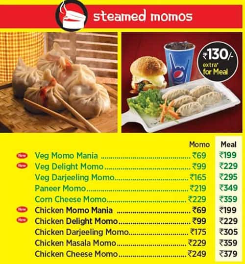 Menu of WOW! Momo, Sector 15, Faridabad