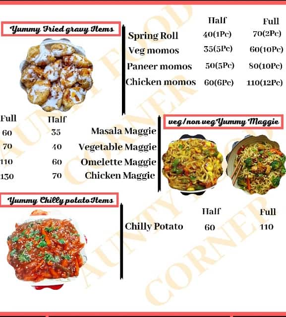 Menu of Aunty Food Corner, Punjabi Bagh, New Delhi