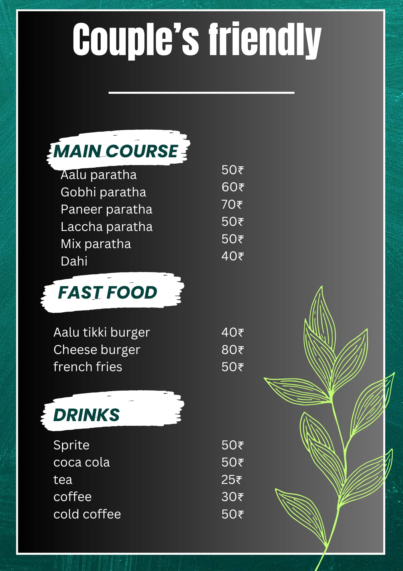 Menu of Couple’s Friendly, Mulund East, Mumbai