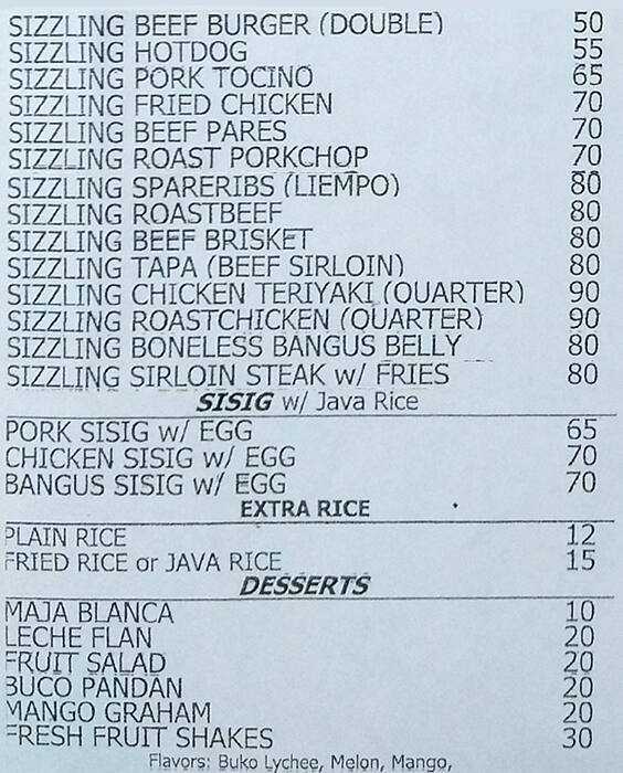 Menu at Jaz Grill House and Catering Services, Makati