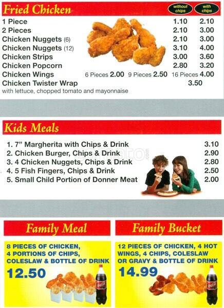 Menu at Speedy Gonzales fast food, Manchester
