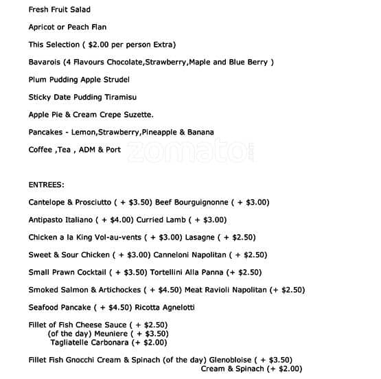 Menu at Alfred's Homestead steakhouse, Warrandyte South, 420 Ringwood ...