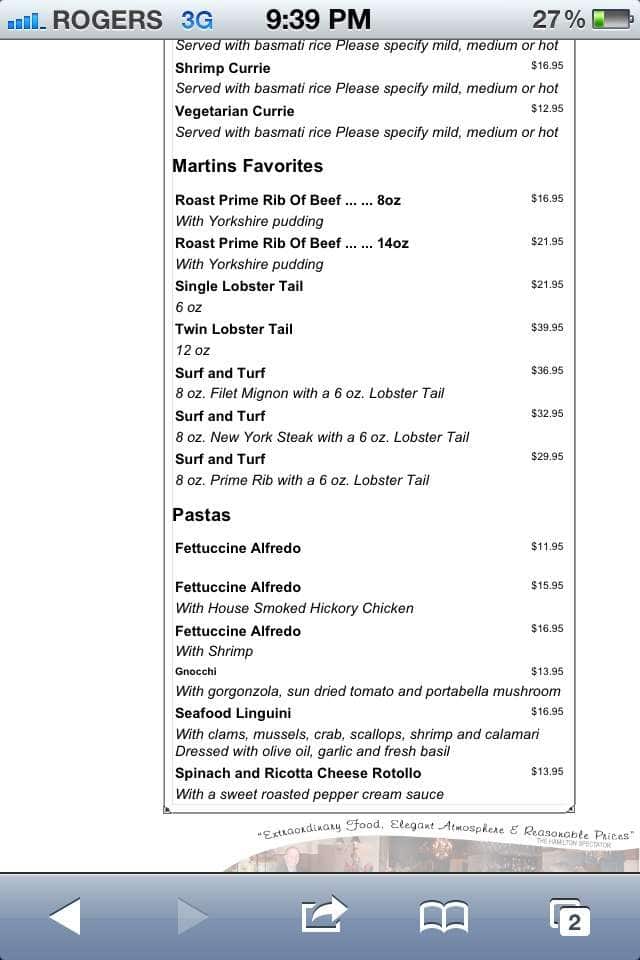 Menu at The Purple Pear steakhouse, Hamilton