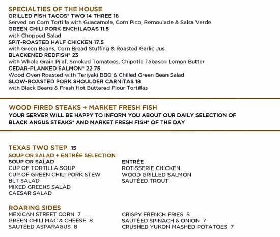 Menu at Roaring Fork restaurant, Austin, Stonelake Blvd