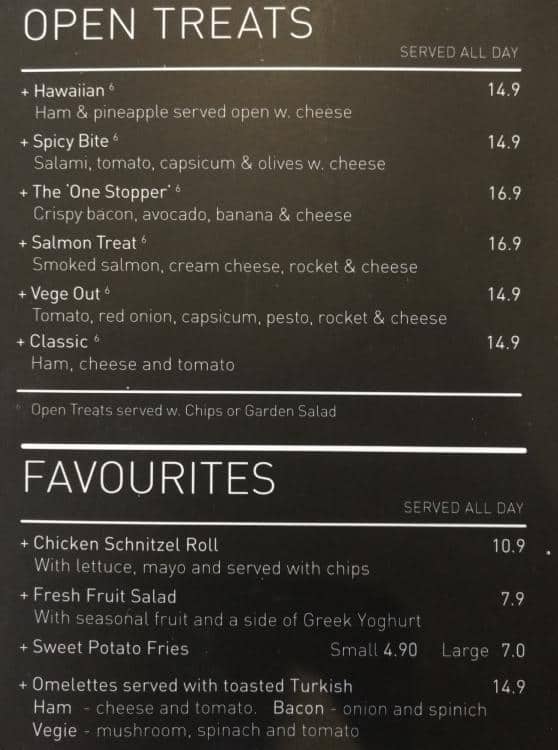 Menu at one stop cafe, Cleveland