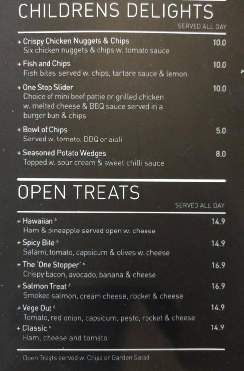 Menu at one stop cafe, Cleveland