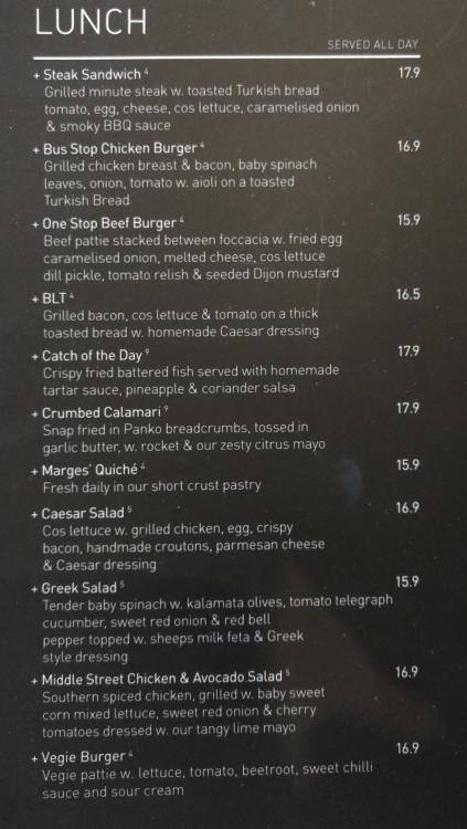 Menu at One Stop Cafe, Cleveland