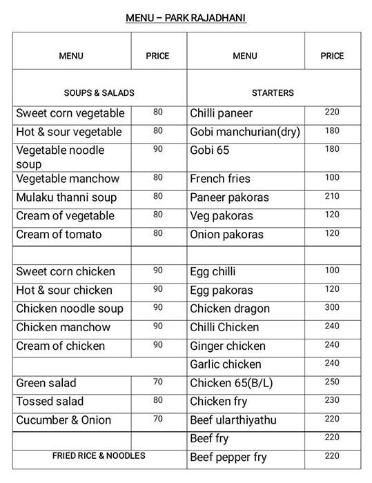 Menu of Hotel Chanakya, Ulloor, Trivandrum